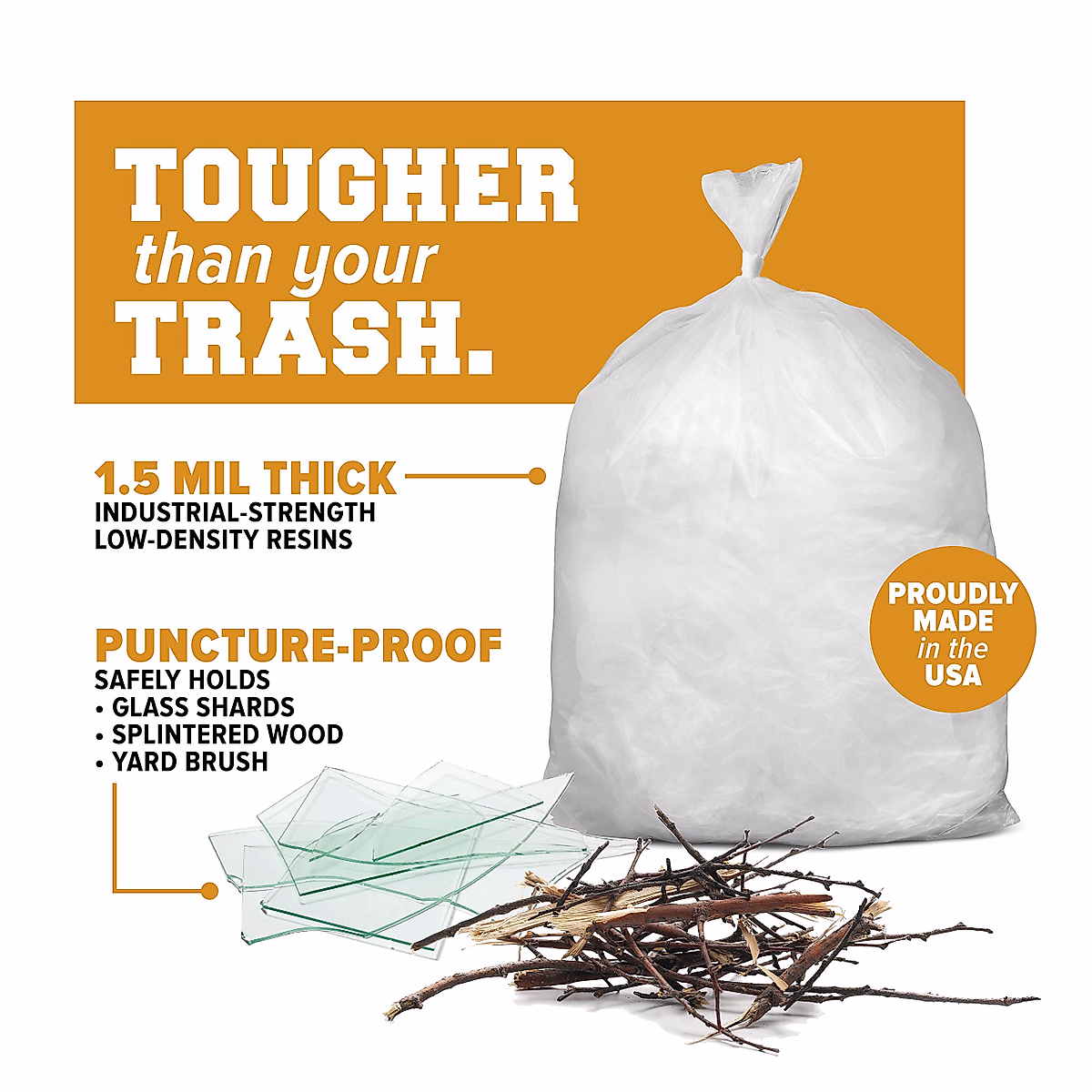 Plasticplace 95-96 Gallon Garbage Can Liners 1.5 Mil Clear Heavy Duty Trash Bags, 61 x 68”, 50 Count