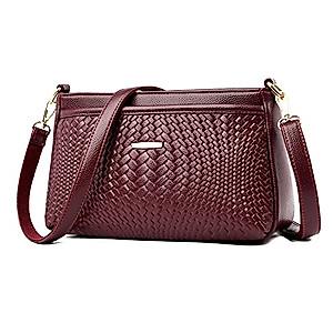 TarsaMult Women's Shoulder Handbags Purses Crossbody Bag Large Size Woven Pattern Three Zipper Compartments Adjustable Strap