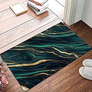 Marble Emerald Green Modern Abstract Gold Art, Bathroom Shower Mat Doormat Non Slip,Floor Rug Absorbent Carpets Floor Mat Home Decor for Kitchen Bedroom Rug, 16"X 24"