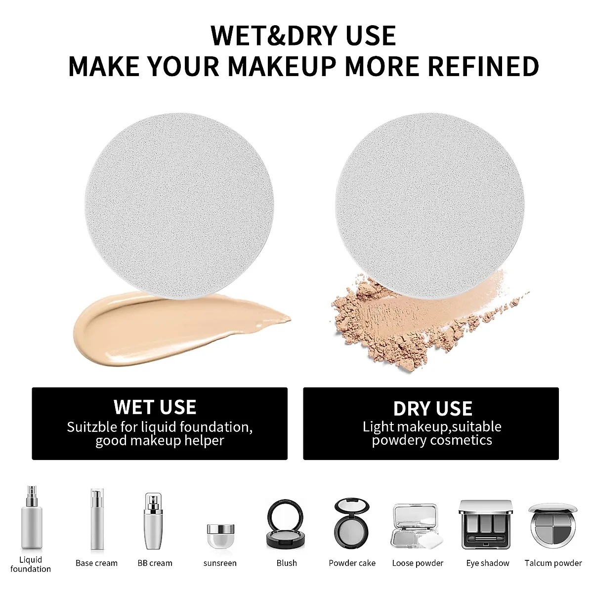 Molain Round Sponge Puff Set 12 Pieces 2.2 Inch White Facial Powder Blender Puffs Foam Sponges Applicator For Liquid Foundation Makeup Cosmetic, Facial Cleanser