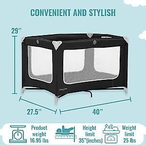 Dream On Me Zoom Portable Playard in Dark Grey, Lightweight, Packable and Easy Setup Baby Playard, Breathable Mesh Sides and Soft Fabric - Comes with a Removable Padded Mat