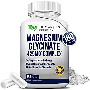 Premium Magnesium Glycinate 425mg - 180 Vegan Capsules - Helps with Stress Relief, Sleep, Muscle Cramps & Healthy Heart |