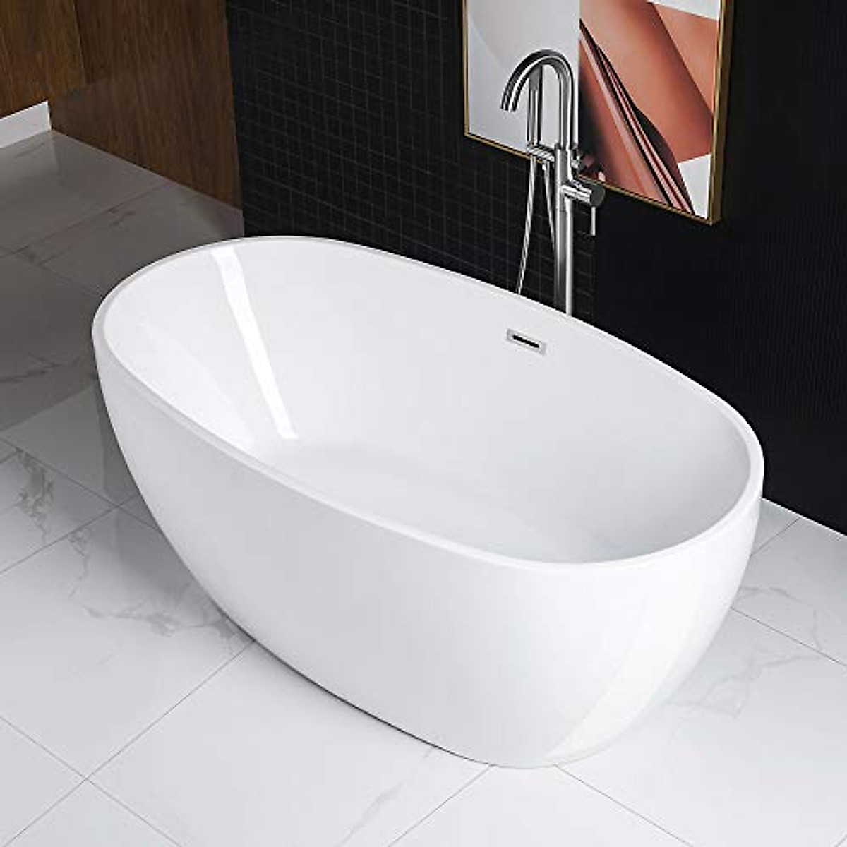 WOODBRIDGE 59" Freestanding White Acylic Soaking Bathtub with Chrome Drain and Overflow,BTA1518 -C-Drain &O