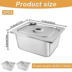 2 Pack 1/2 Size Stainless Steam Hotel Pan with Lid, Anti Clogging Stainless Steel Steam Table Pans, Steam Table Pan Restaurant Supplies Anti Rust Steam Pan Water Pan for Party, Hotel, Buffet
