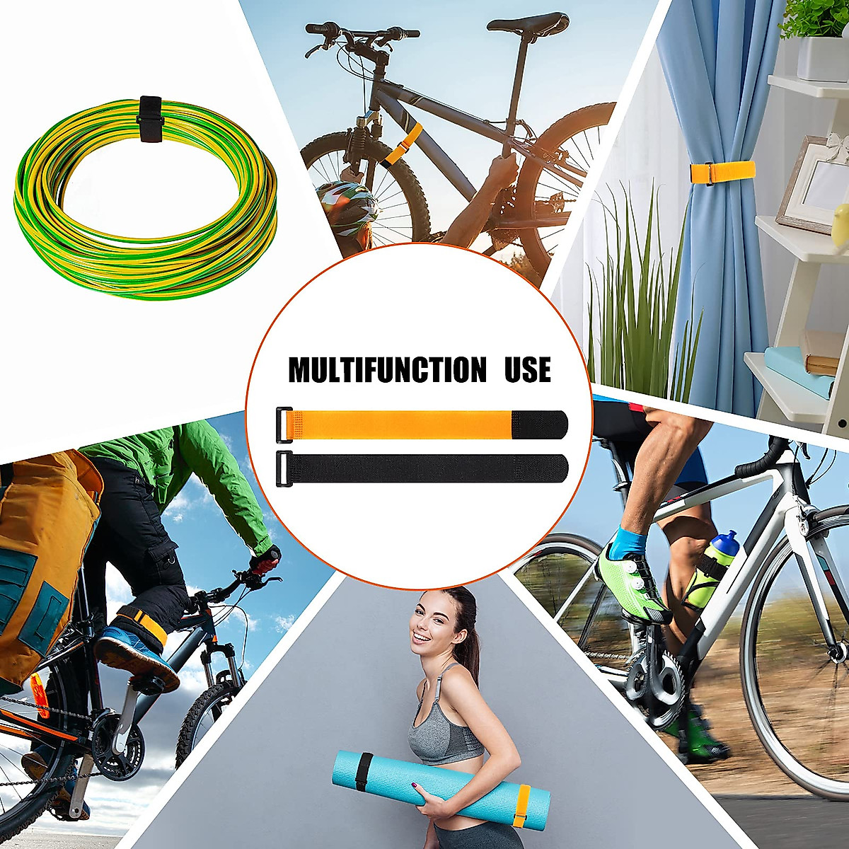 15 Pieces Bike Straps Adjustable Bike Rack Straps Reusable Bike Cinch Strap Replacement Bike Wheel Stabilizer Straps Bike Accessories for Transporting Bikes, 1 x 23.6 Inch, 1 x 11.8 Inch