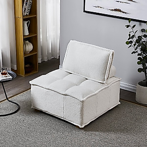 Lepfun Modular Sectional, Convertible Bed Futon, Lazy Sofas Ottoman with Gold Wooden Legs Teddy Fabric, Armless L-Shaped Couches for Living Room Office, White