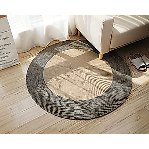 Poowe Hand Woven Round Area Rugs Living Room Bedroom Study Computer Chair Cushion Base Mat Round Carpet Lifts Basket Swivel Chair Pad Coffee Table Rug(2.6' Round)