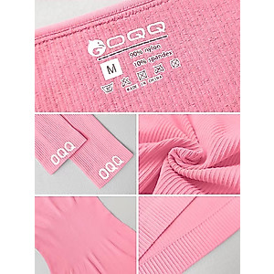 OQQ Women’s Yoga Rompers Workout Ribbed Long Sleeve Square Neck Sport Jumpsuits Rompers Rose