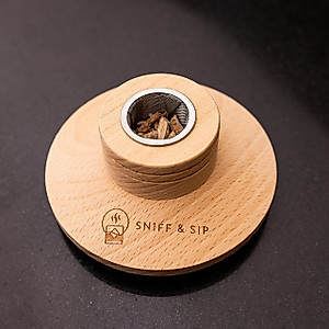 SNIFF & SIP Cocktail Smoker Kit for Drinks, Handcrafted Old Fashioned Drink Infuser - Glass Topper Chimney w/ Apple, Oak and Cherry Wood Shavings to Infuse Cocktails Whiskey Wooden CSK001