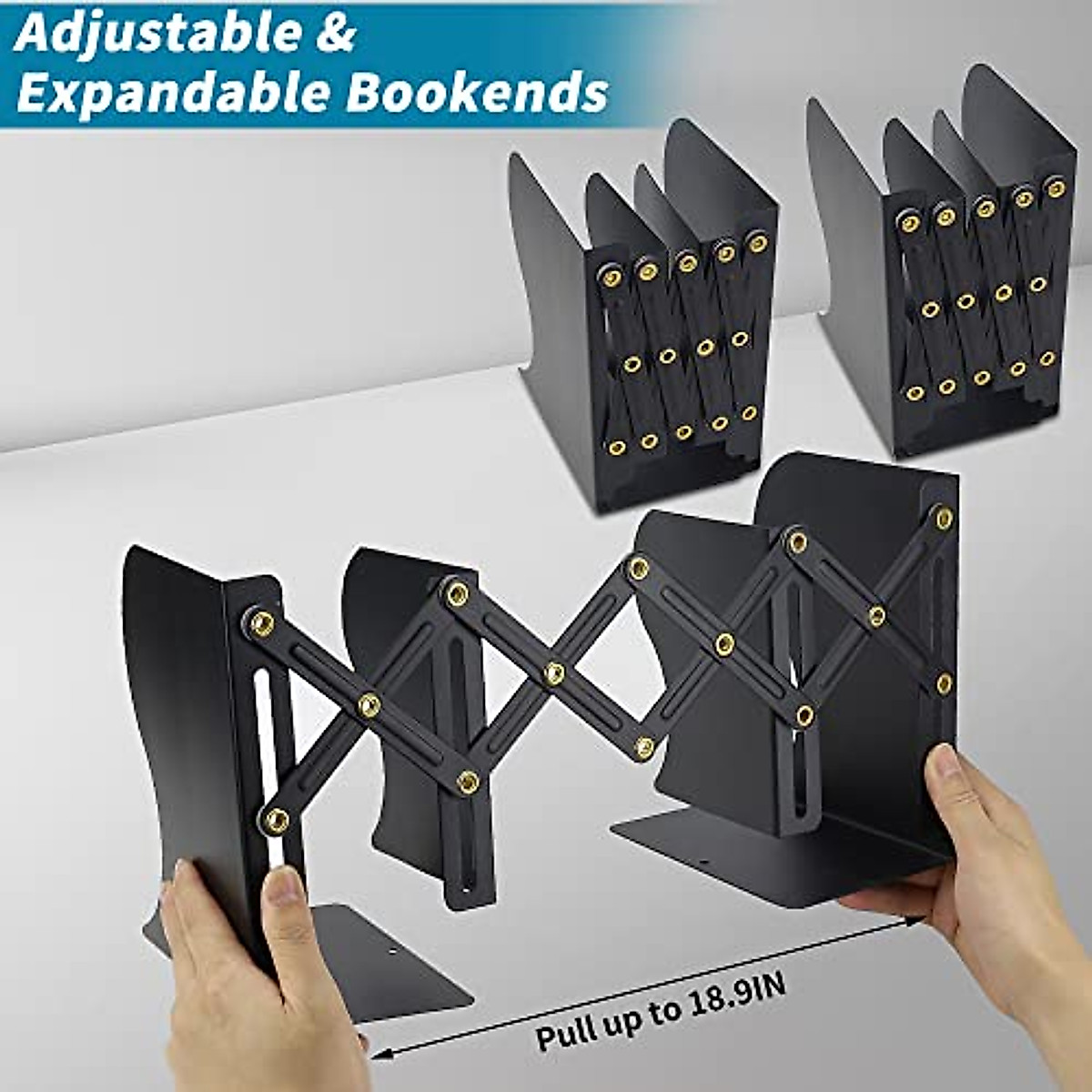 Adjustable Bookends, Expandable Bookends Magazine File Holder,Desk Organizer and Accessories for Office, Books, Papers, Extends up to 19 inches