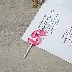 3.15 inch Pink 5 Birthday Candles,3D Crown Number 5 Cake Topper for Birthday Decorations