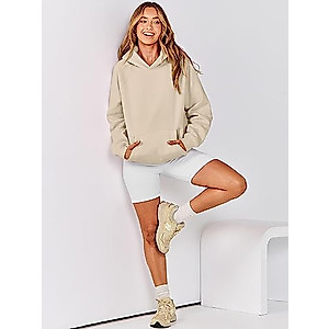 ANRABESS Hoodies for Women Fleece Oversized Sweatshirt Long Sleeve Casual Loose Fit Basic Athletic Workout Pullover Sweatshirts Fall Outfits Clothes Preppy Clothing 1025xingse-M Apricot