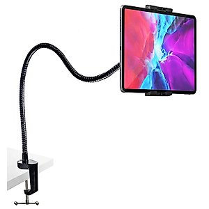 woleyi Gooseneck Tablet Holder Mount, Heavy Duty Desk/Bed Tablet Stand, Flexible Arm Clip for iPad Pro Air Mini, Galaxy Tab/Z Fold, Fire HD, Surface Pro/Go, Switch, iPhone and More 4.7-13" Devices