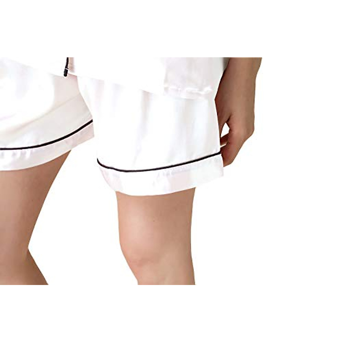 NANJUN Women's Silky Satin Pajamas Sleepwear Short Button-Down Pj Set(white,l4)