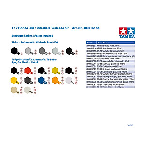 Tamiya 14138 300014138 1:12, Honda CBR 1000-RR-R Fireblade SP, Faithful Replica, Model Making, Plastic Kit, Hobby, Glueing, Model Kit, Assembling, Unpainted