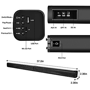 TV Soundbars Speaker with Bluetooth 40W Home Theater Audio Speaker System for TV Sound bar, 2 in 1 Wall Mountable 35inch Separable Speakers