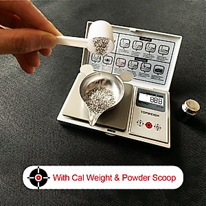 TOPWEIGH Reloading Scale with Metal Powder Pan, Grain Scale - Silver, 1500 Grains x 0.1gn, Powder Scale, Digital Powder Scale for Reloading, 100g x 0.01g, Powder Scoop, 50g Cal Weight & Batteries