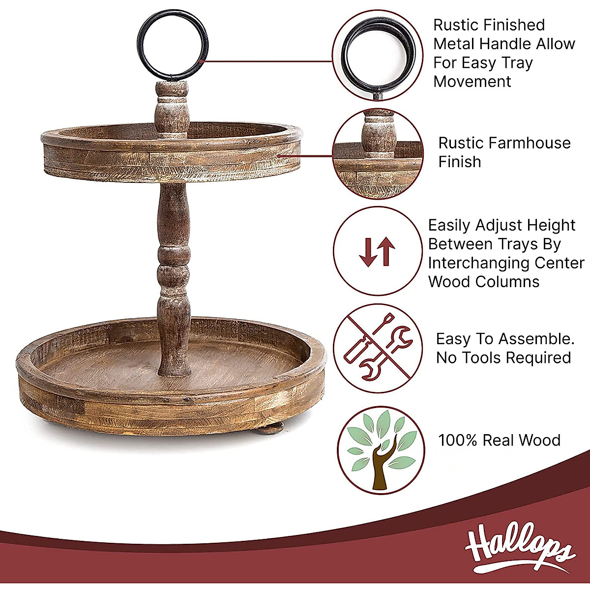 Hallops Wood 2 Tiered Tray | Rustic Farmhouse Decor | Rustic Serving Cake Stand | Galvanized Kitchen Table | Fall Decor | Food and Party Display(Coffee)