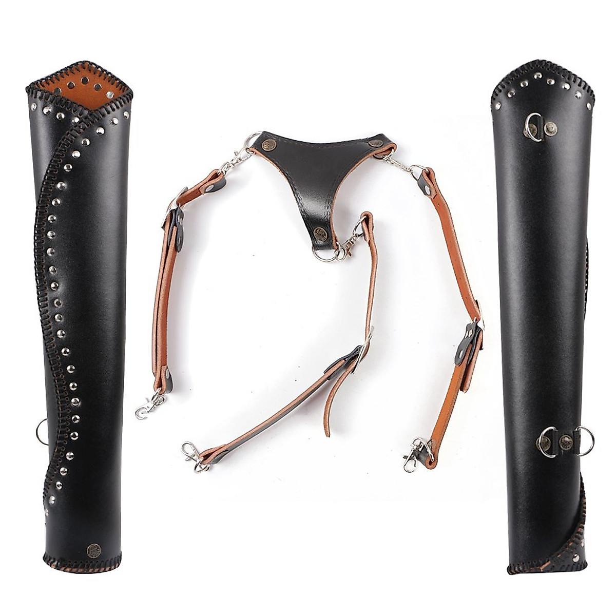 I-Sport Cow Leather Handmade Archery Back Shoulder Arrow Quiver Target Shooting Quiver for Arrows with Adjustable Straps