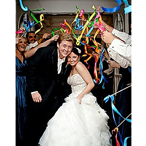 Kingsnow 100 Pieces Multi-Color Ribbon Wands Streamers Sticks with Gold Bell, Chromatic Silk Wish Wands Fairy Stick Party Rhythm Ribbon Streamers for Wedding Send Off Bridal Shower Party Photo Props Activities Holiday Celebration Favors