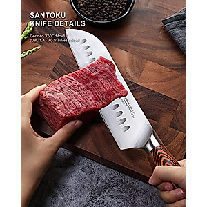 TUO Santoku Knife - 7 inch Kitchen Knife Japanese Chef Knife, High Carbon Stainless Steel Chef Knife, Ergonomic Pakkawood Handle, Gift Box - Fiery Phoenix Series