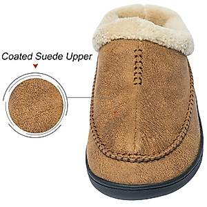WOTTE Men's Moccasin Slippers Microsuede Fleece Fuzzy Lined Memory Foam House Shoes for Indoor Outdoor Size 11-12 Brown