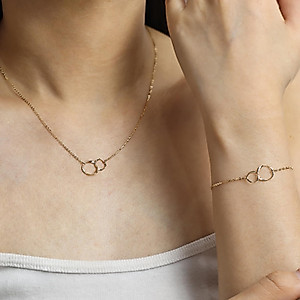 AGVANA 14K Solid Real Gold Two Interlocking Infinity Eternity Circles Bracelet for Women Mother Bracelet Fine Jewelry Anniversary Birthday Gifts for Women Mom Wife