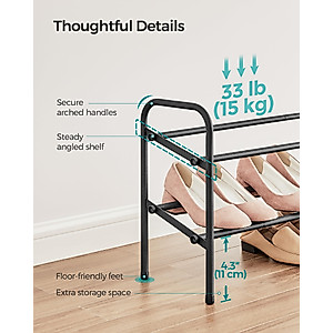 SONGMICS Expandable Shoe Rack, 2 Tier Shoe Rack Shelf, Adjustable Shoe Organizer Storage for 15 Pairs of Shoes, Metal Free Standing Shoe Racks for Closet, Front Door Entryway, Easy Assembly, Ink Black