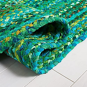 Safavieh Braided Collection Area Rug - 4' x 6' Oval, Green, Handmade Country Cottage Reversible Cotton, Ideal for High Traffic Areas in Living Room, Bedroom (BRD452Y)