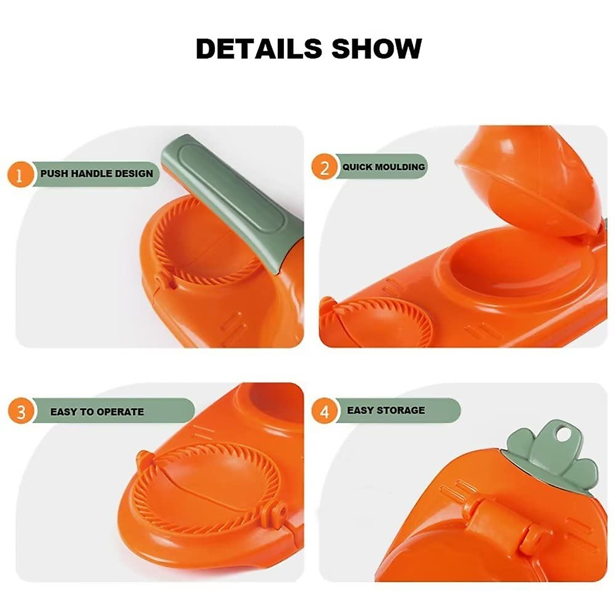 CORNICIONE 2 in 1 Portable Dumpling Maker,Cookie Press Machine,Multi-function DIY Manual Dumpling Press Molds Set,Suitable for Adults and Children（Orange）