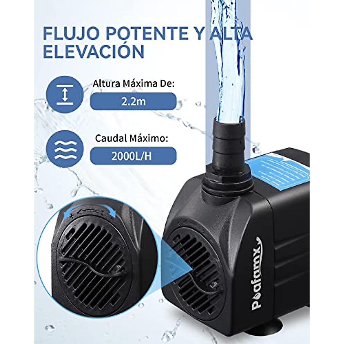 Poafamx 550GPH Submersible Pump 30W Ultra Quiet Aquarium Water Pump with 7.2ft High Lift Fountain Pump 3 Nozzles for Pond Hydroponics Statuary Fish Tanks