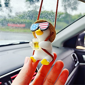 Cute Duck Car Decoration Accessories Cool Duck Drinking Car Hanging Accessories Rearview Mirror Pendant Creative (Cups Duck)