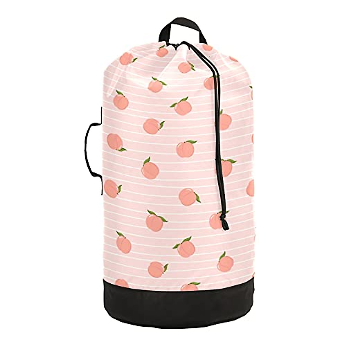 ALAZA Cute Pink Peach and Stripes Laundry Bag Backpack Clothes Hamper Bag with Adjustable Shoulder Straps Drawstring Closure for Home Apartment College Dorm Travel