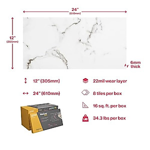 LUCiDA SURFACES Luxury Vinyl Flooring Tiles-Interlocking Flooring for DIY Installation-8 Stone-Look Planks-Calacatta-TerraCore-16 Sq. Feet, Box of 8 Tiles