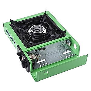 Flame King YSNVT-505 Dual Fuel Butane & Propane Gas Camping Stove with Single Burner, Portable and Great for Outdoor Cooking, Backpacking 8.5"X8.5" grid