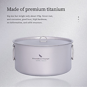 Boundless Voyage 5L Titanium Stock Pot with Lid Folding Handle Soup Pot for Outdoor Camping Hiking Picnic Home Kitchen Ultralight Cookware Ti2104C