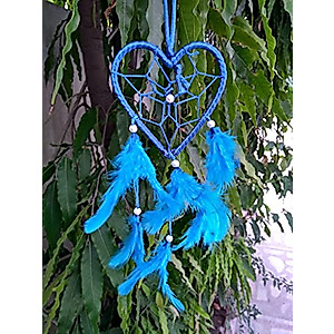 FIKIMOS Dream Catchers Wall Decor, Handmade Feather Bedroom Home Car Decor Nursery Room Hanging Decoration (3" Blue Heart)