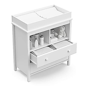Storkcraft Alpine 2 Drawer Changing Table Chest (White) - Attached Changing Table Topper Fits Any Standard-Size Baby Changing Pad, 2 Drawers, 2 Shelves for Extra Nursery Storage, Easy to Assemble