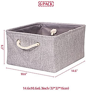 TENABORT 6 Pack Large Storage Basket Bin, Foldable Fabric Storage Cube Box Canvas Collapsible Cloth Organizer Containers with Handles for Home Office Clothes Closet, Gray
