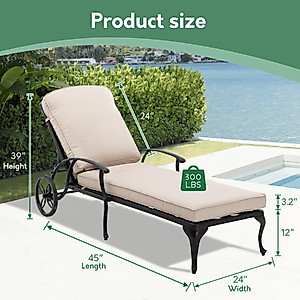 Villeston Chaise Lounge Chair Outdoor- Patio Pool Chairs Tanning Lounges for Outside Beach Lounger Cast Aluminum Set of 2 Reclining Beige with Side Table