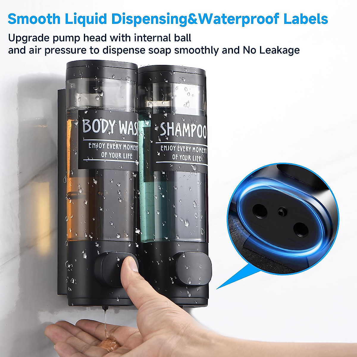 Shampoo and Conditioner Dispenser,GlintGath Shower Dispenser 2 Chamber No Drill Shampoo Dispenser for Shower Wall Mounted Shower Soap Dispenser for Bathroom Hotel,2 * 300ML,Matte Black