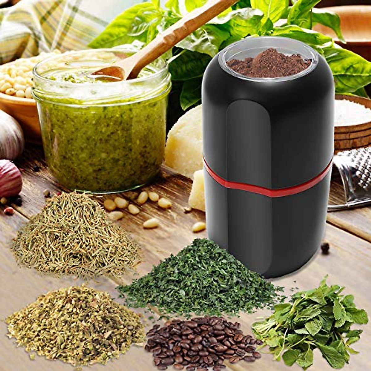 Herb Grinder Electric, Turimon Large Herbal/Coffee Grinders / Mill / Crusher for Spice and Herbs With Cleaning Brush - Black - 4.2 oz Capacity
