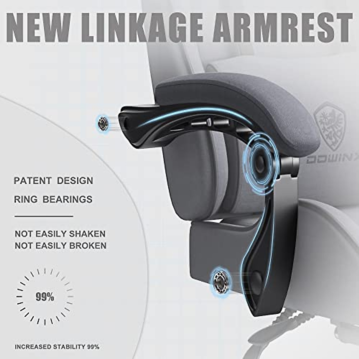 Dowinx Gaming Chair Fabric with Pocket Spring Cushion, Massage Game Chair Cloth with Headrest, Ergonomic Computer Chair with Footrest 290LBS, Grey