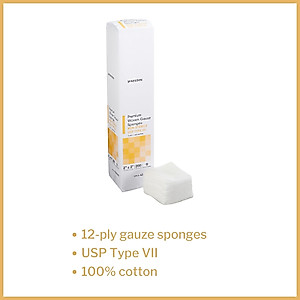 McKesson Premium Woven Gauze Sponges, Non-Sterile, 12-Ply, USP Type VII, 100% Cotton, 2 in x 2 in, 200 per Pack, 1 Pack