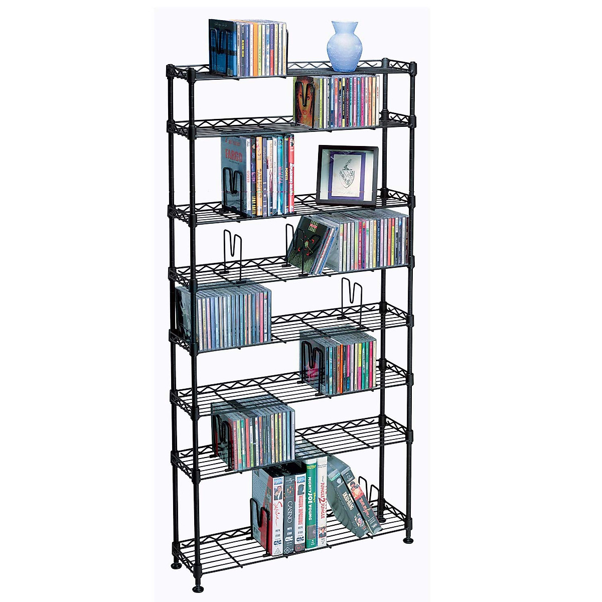 Atlantic Maxsteel 8-Tier Heavy Gauge Steel Wire Storage Shelving, in Black – PN 3020 & Maxsteel 5 Tier Shelving - Heavy Gauge Steel Wire Media Shelving for 275 CDs,152 DVDs, PN3010 in Black