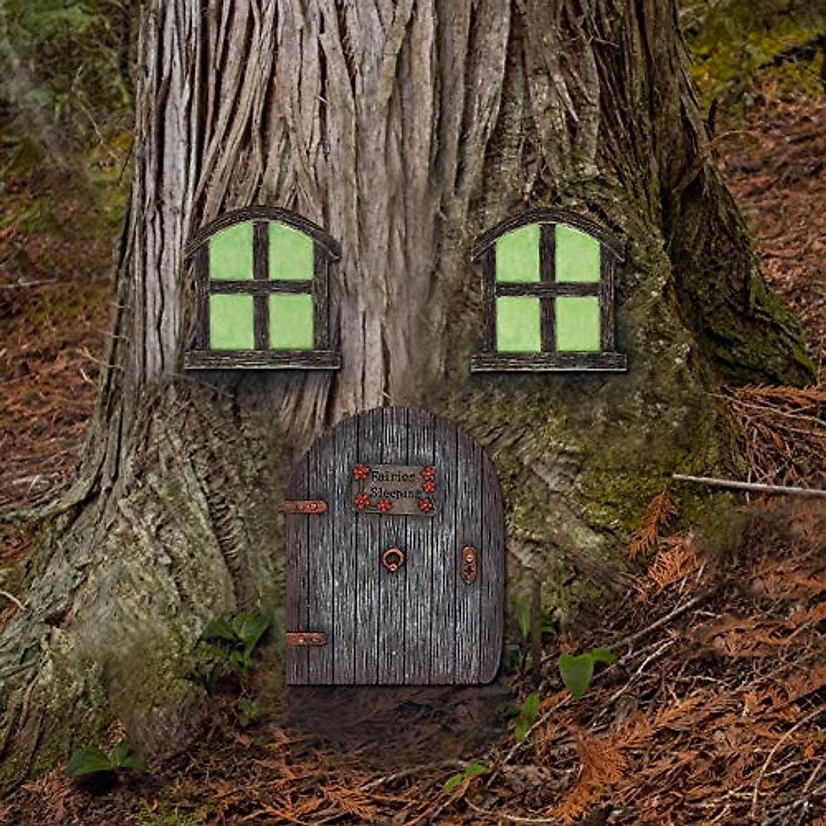 Juegoal Miniature Fairy Gnome Home Window and Door for Trees, Yard Art Garden Sculpture Decoration