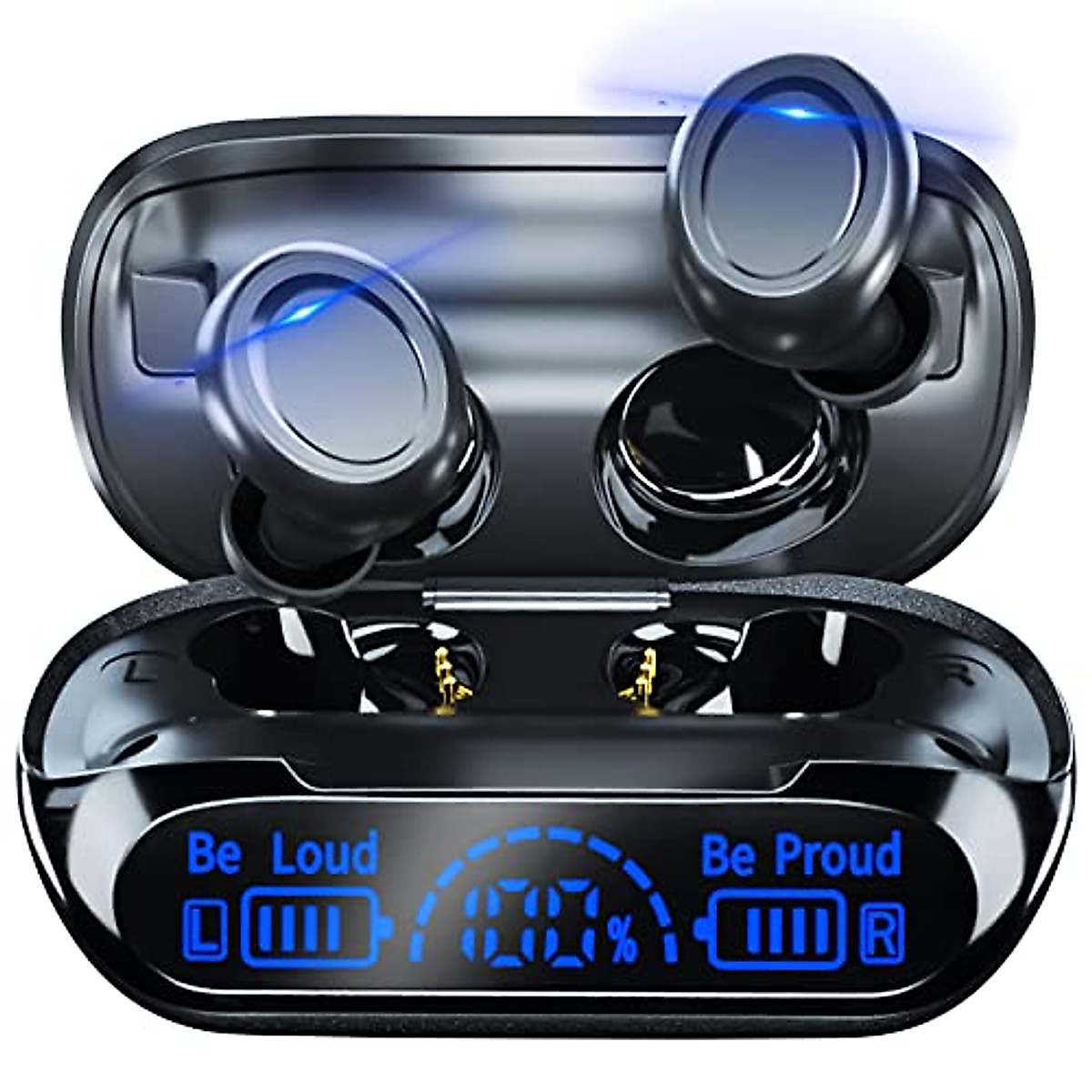 Wireless Earbuds Bluetooth 5.3 Headphones,160hrs Playback Button Control IP6 Waterproof Earphones In-Ear Power Display TWS Ear Buds with Mic and 1800mAh Charging Case Stereo Bass for Workout Sport