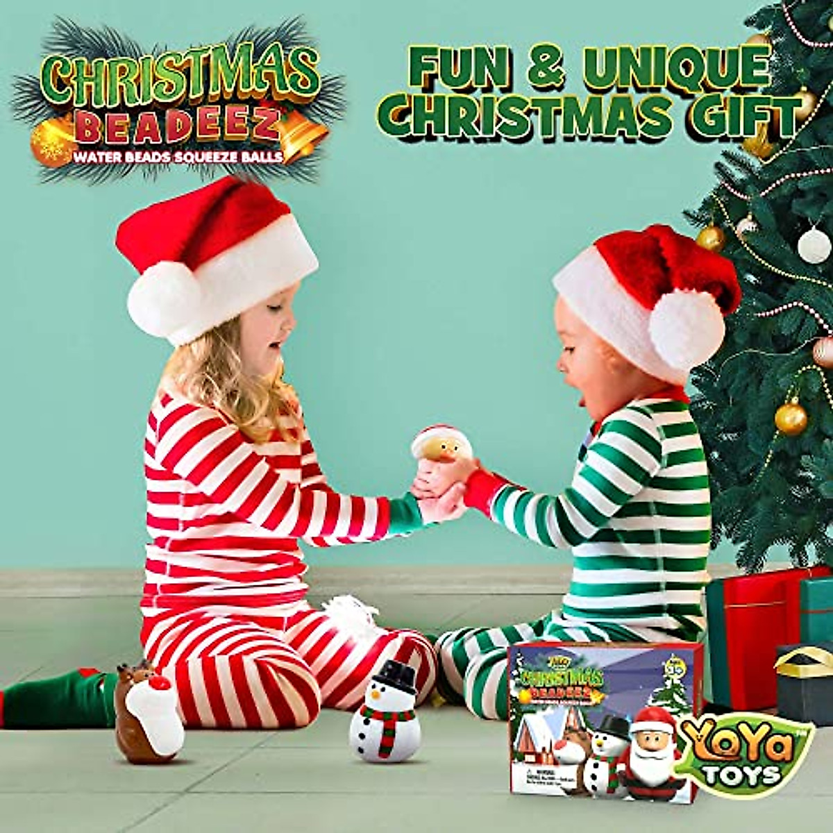 YoYa Toys Christmas Squishies Beadeez - Water Beads Squeeze Balls for Anxiety & Stress Relief, Focus, & Relaxation, Slow Rising Toys for Kids & Adults, Great Gift, 3-Pack Holiday Squishes Set