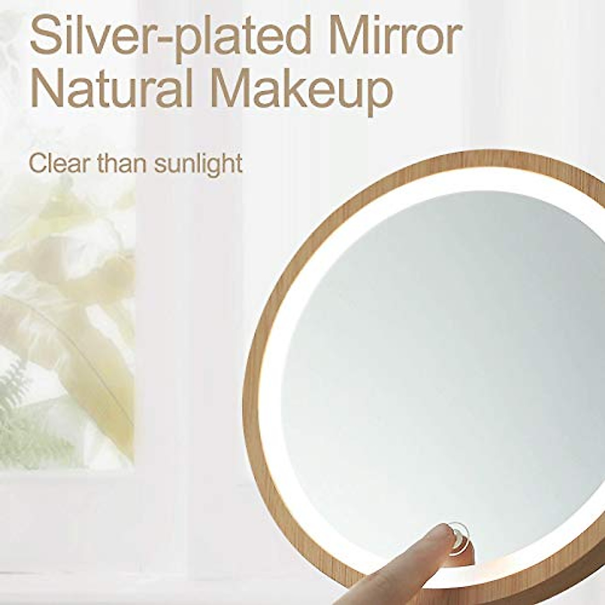 FQYYDD Illuminated Makeup Mirror Wooden Desktop Led Makeup Mirror Usb Charging Adjustable Bright