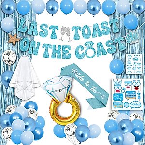 Last Toast on The Coast Bachelorette Decorations, Blue Bachelorette Party Favors Include Last Toast on The Coast Banner, Bachelorette Temporary Tattoos, Bride Balloons Bachelorette Decor